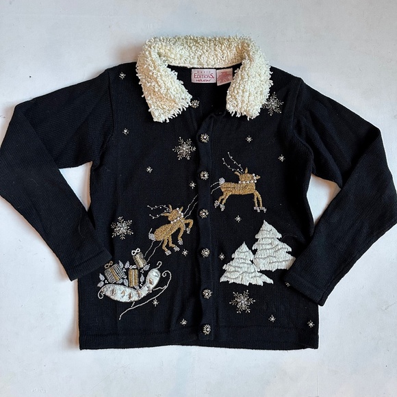 Vintage | Sweaters | Vintage Holiday Editions Embroidered Santas Sleigh ...
